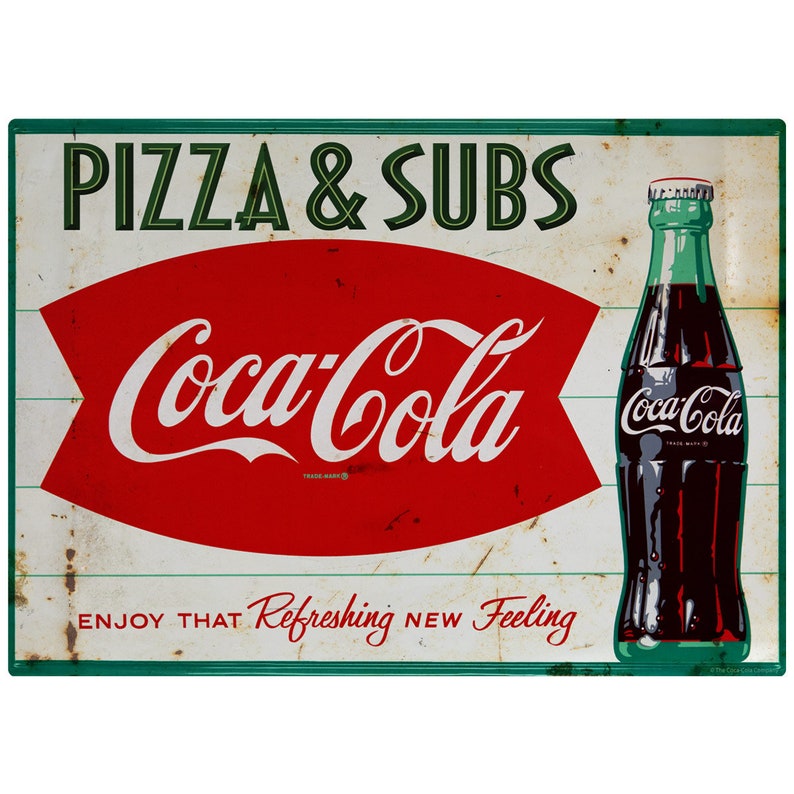 Coca-cola Decal Pizzas & Subs Fishtail Distressedvinyl | Etsy