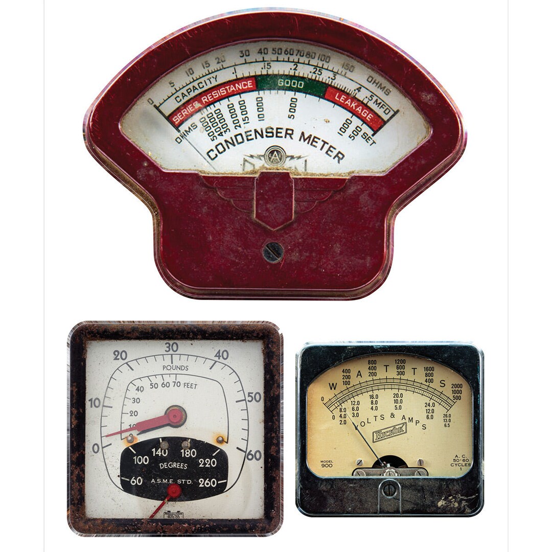 Sticker Set; Electric Meters and Gauges, Vintage Vinyl Set of 3 for ...