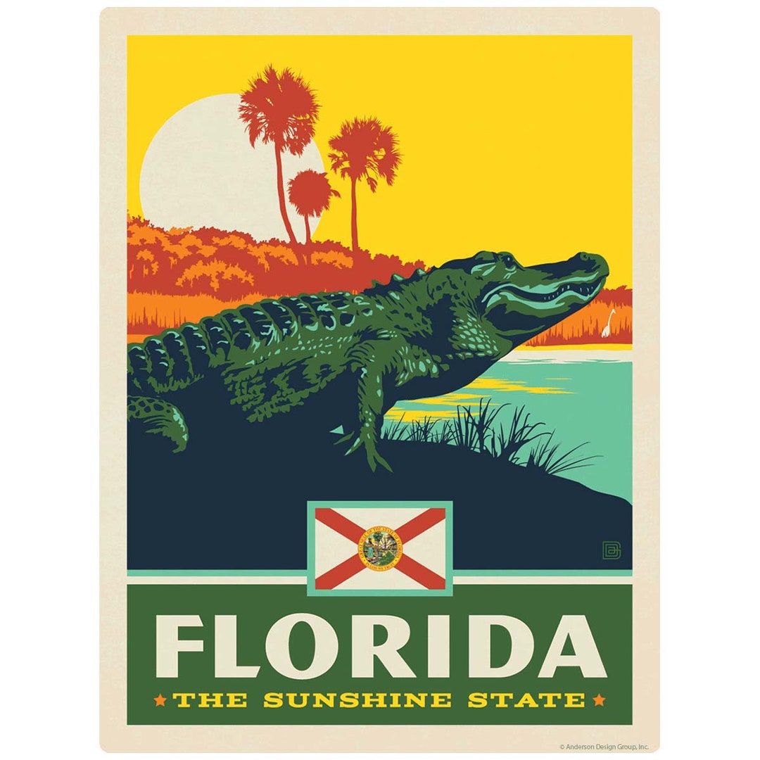 Bumper Sticker; Florida Sunshine State Alligator Vinyl Sticker, Vintage ...