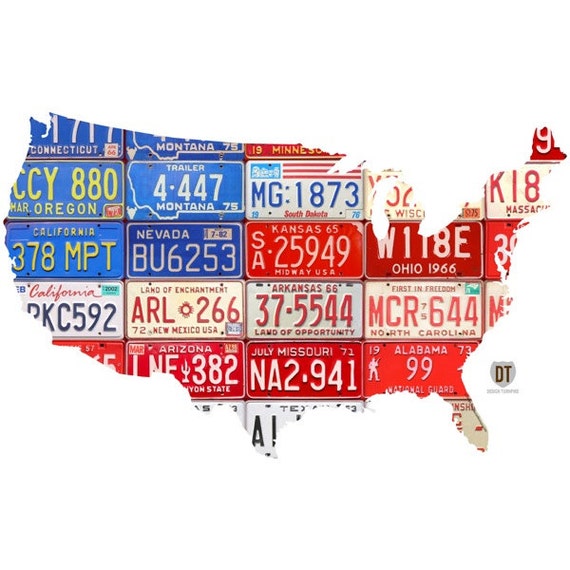 USA Flag License Plate Map Wall Decal Cutout | Etsy