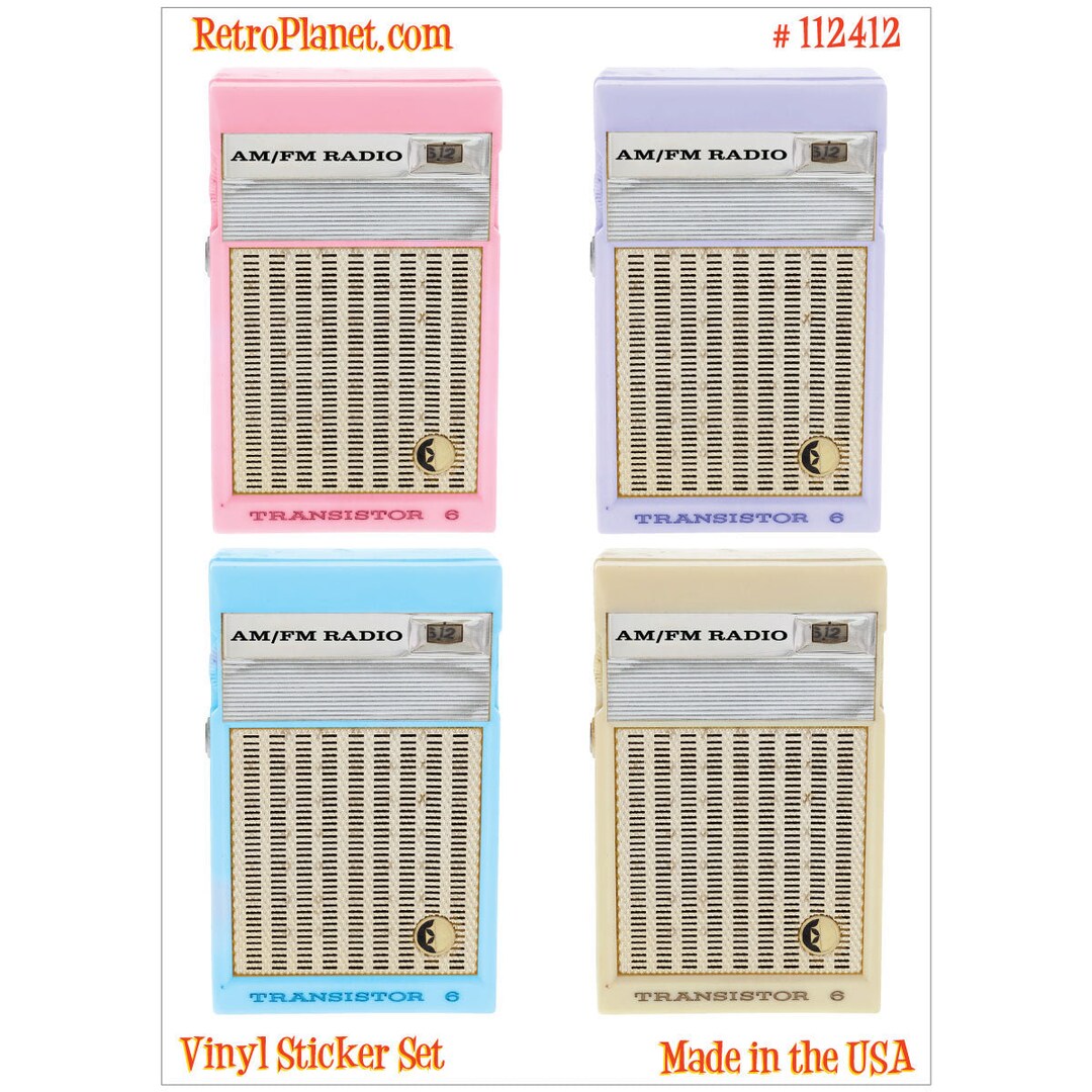 Sticker Set; Transistor 6 AM FM Radio, Vinyl Decal Set of 4, for ...