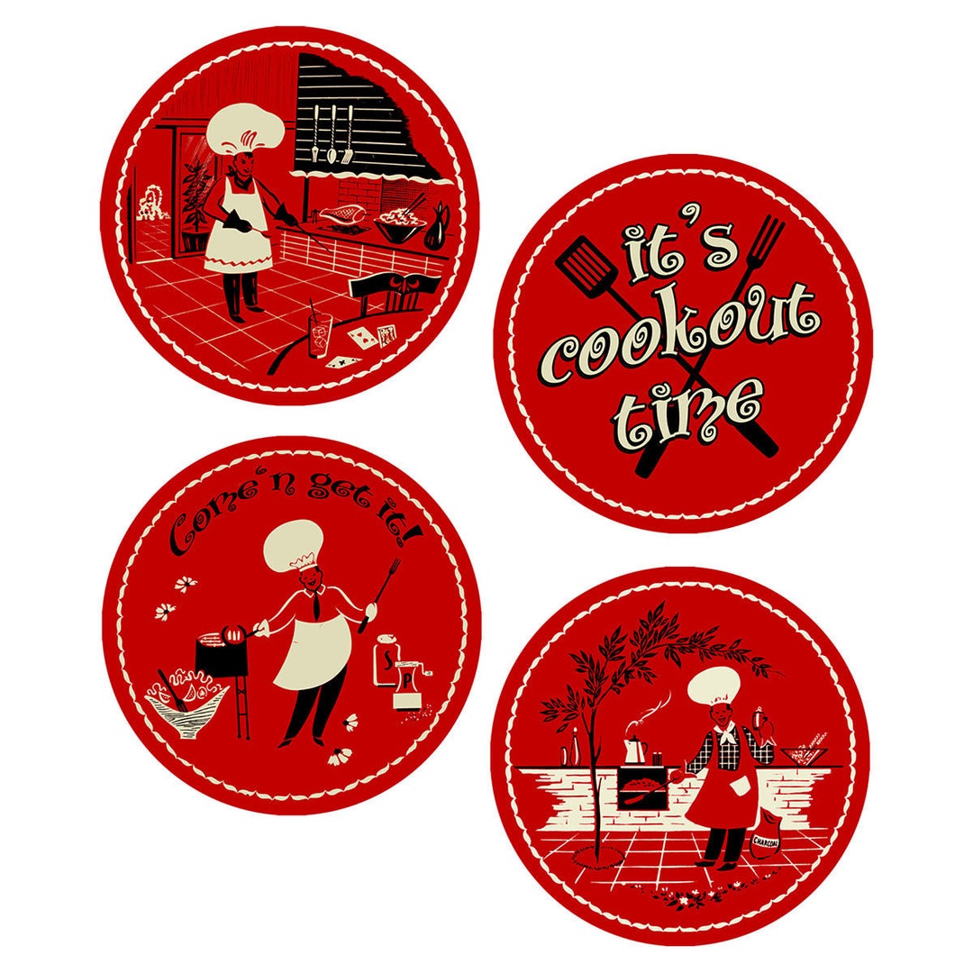 Sticker Set Barbecue Cookout Chef, Vinyl Decal Set of 4 for Appliances ...