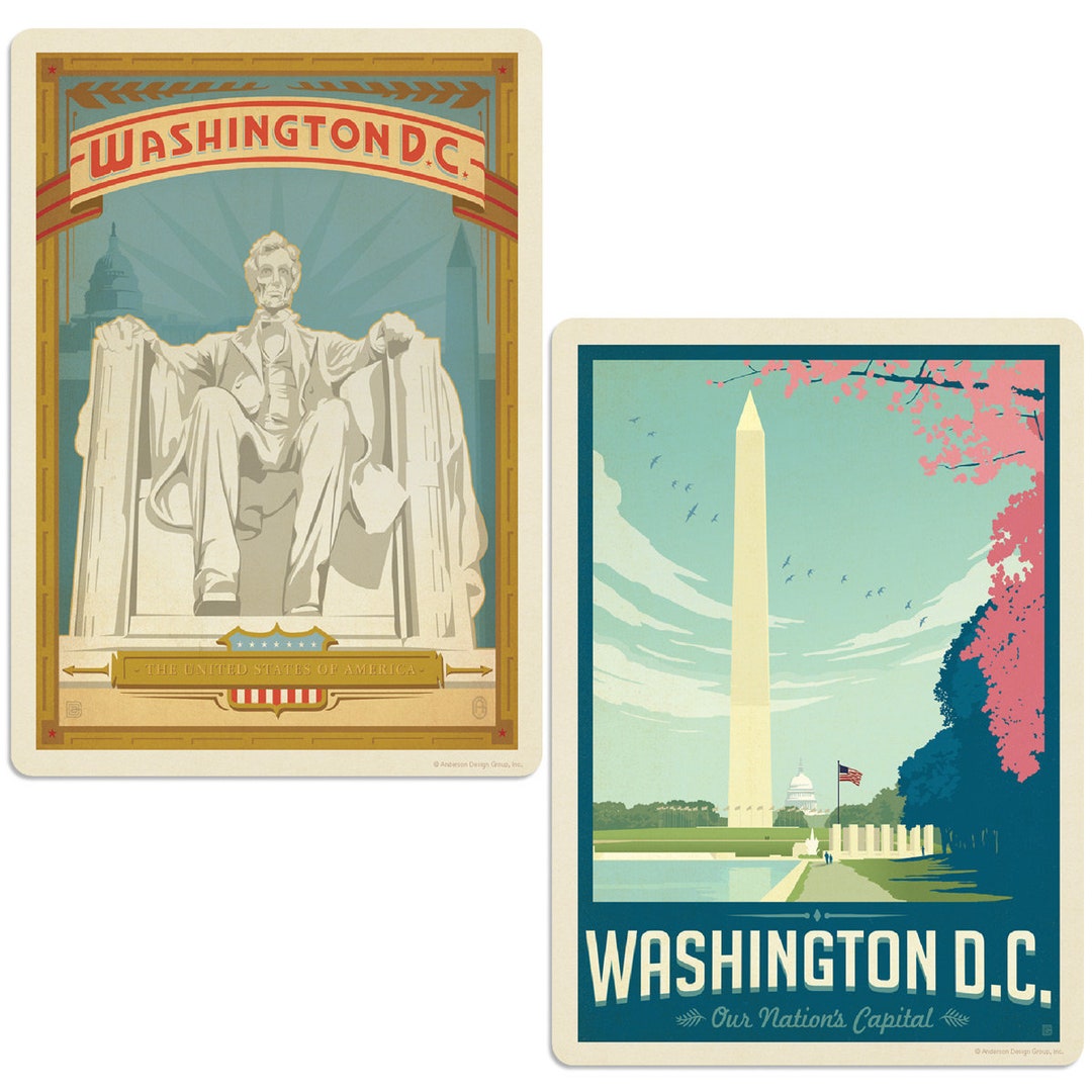 Sticker Set; Washington DC Lincoln Memorial, Set of 2 Waterproof Bumper ...