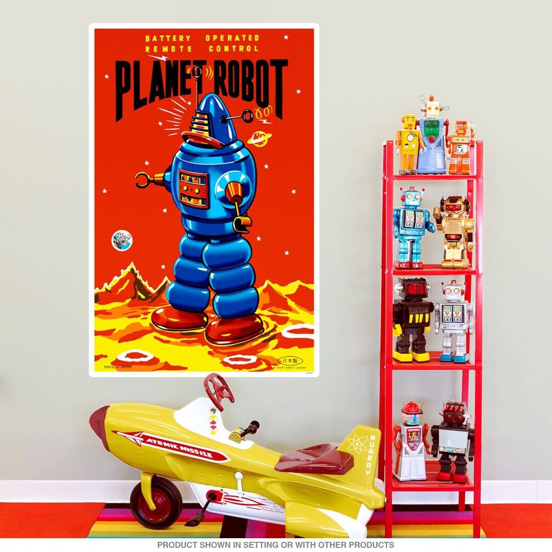 Wall Decal Planet Robot, Vinyl Peel & Stick Decor, Retro Vintage Robot ...