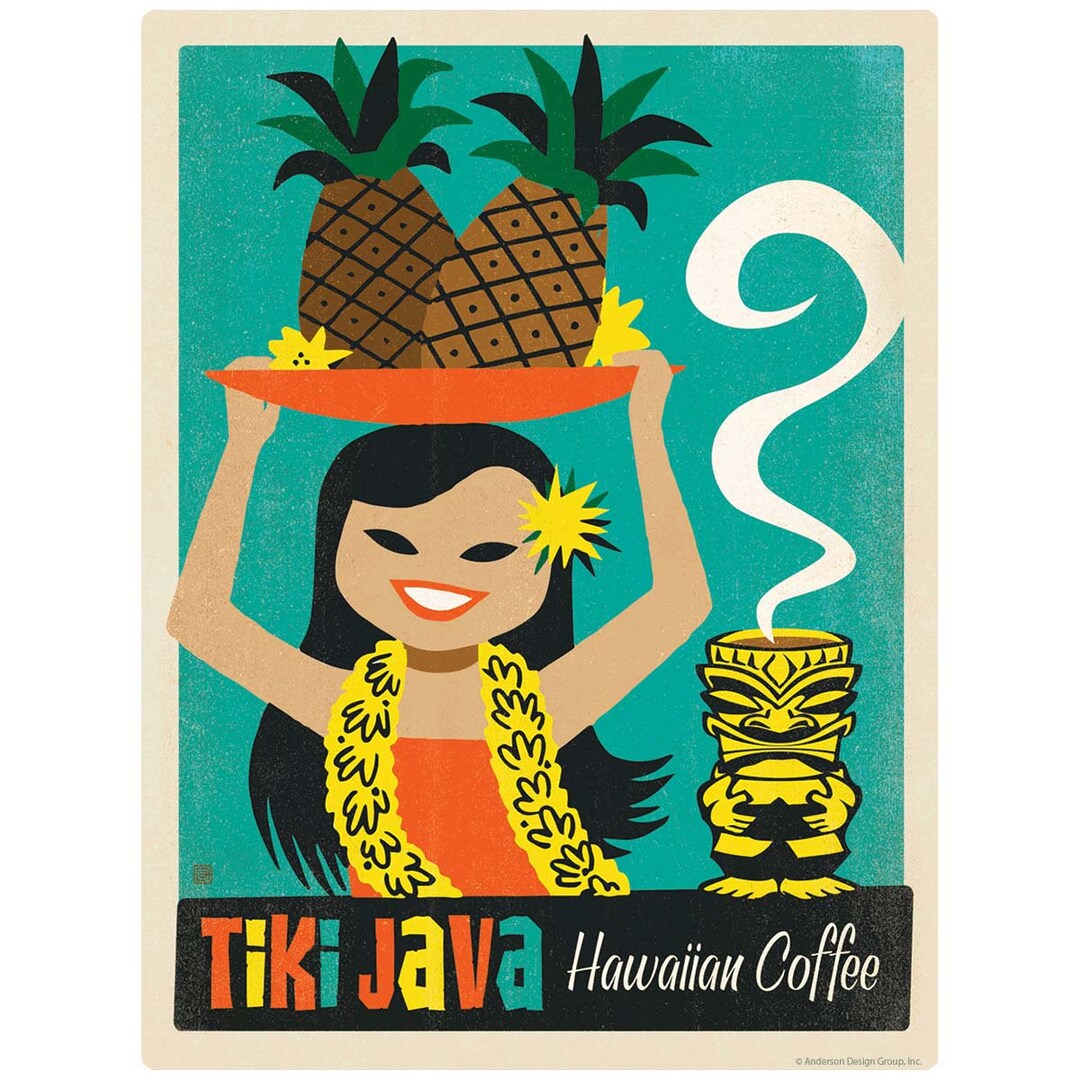 Mini Sticker: Tiki Java Hawaiian Coffee, Mini Waterproof Vinyl Sticker ...