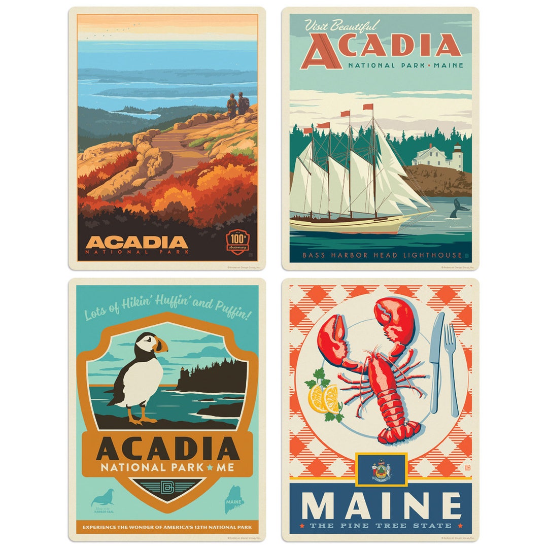 Sticker Set Acadia National Park Maine, 4 Bumper Stickers, Waterproof ...