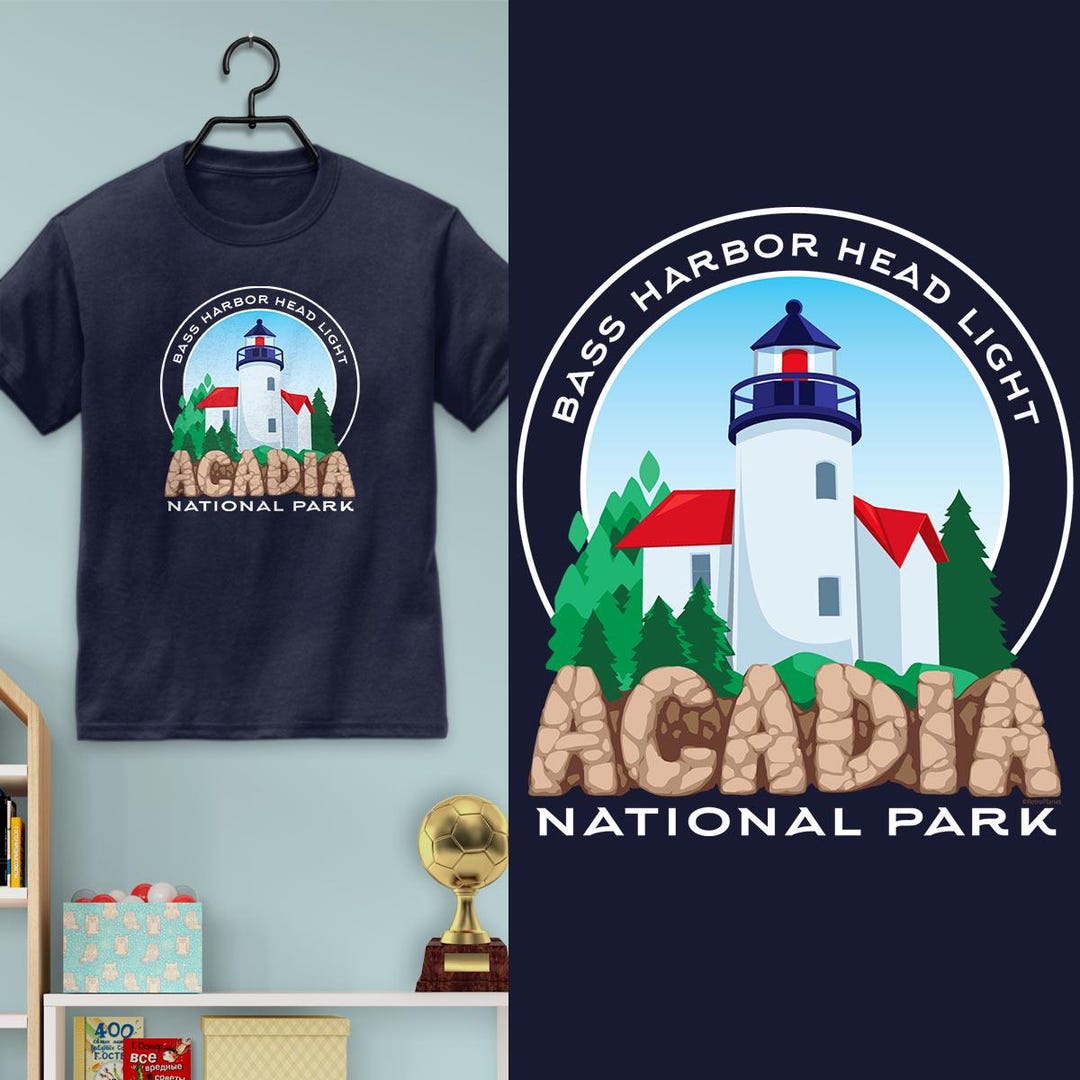 T-shirt; Maine Bass Harbor Head Lighthouse T-shirt Youth, 100% Cotton ...