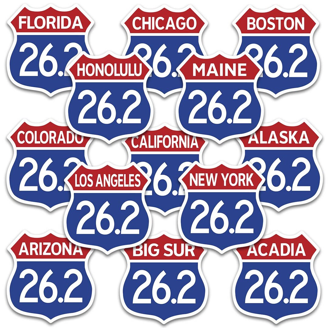 Die Cut Vinyl Sticker; Marathon 26.2 Decal States Cities Patriotic Hi ...