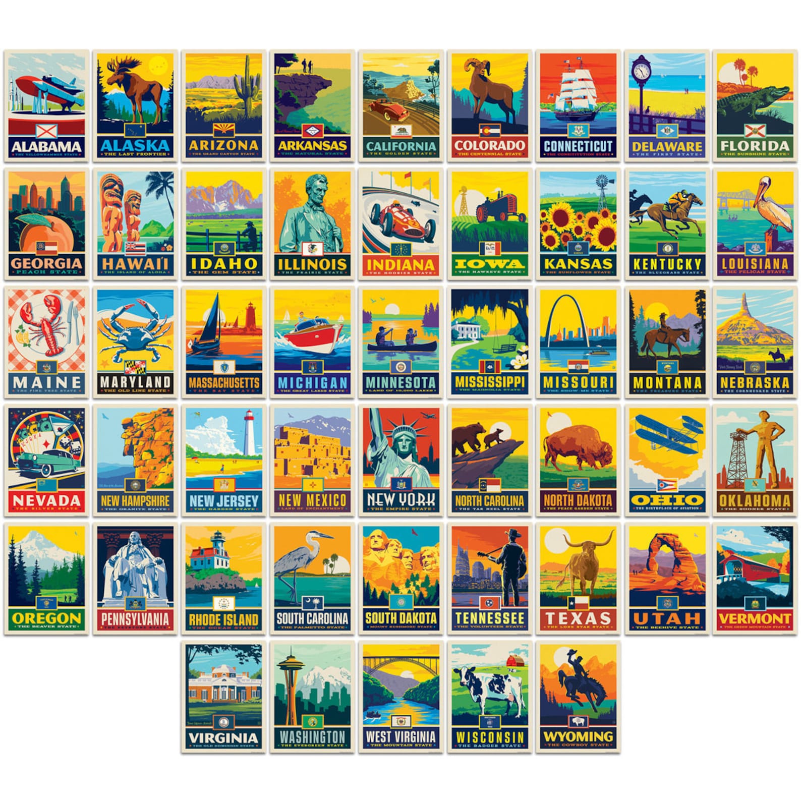 50 States US Travel Vinyl Sticker Set, State Pride Decals, 2 X 3 Inch ...
