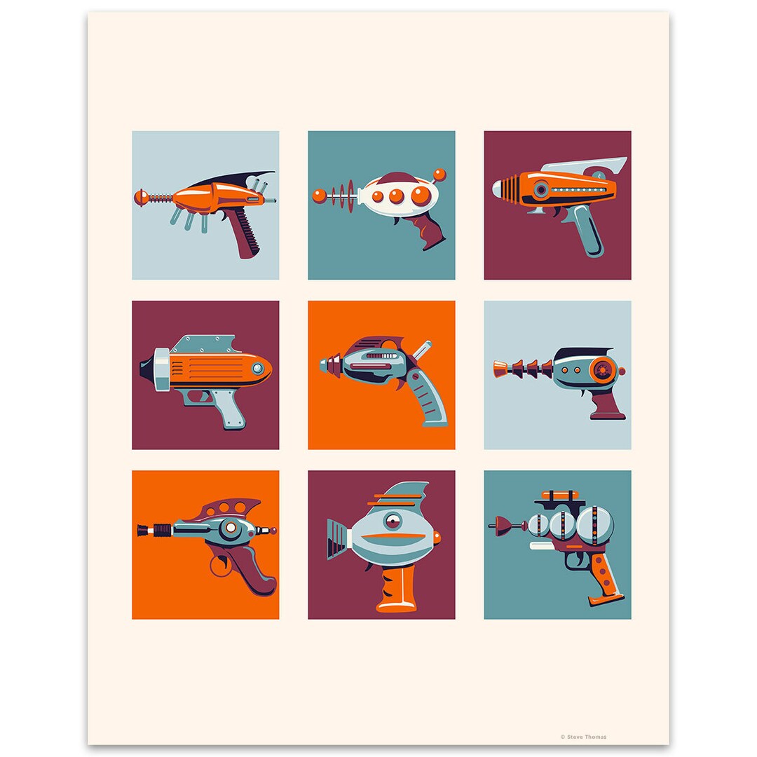 Vinyl Sticker Ray Guns Retro Art Icons Sci Fi, Luggage, Bag Sticker ...