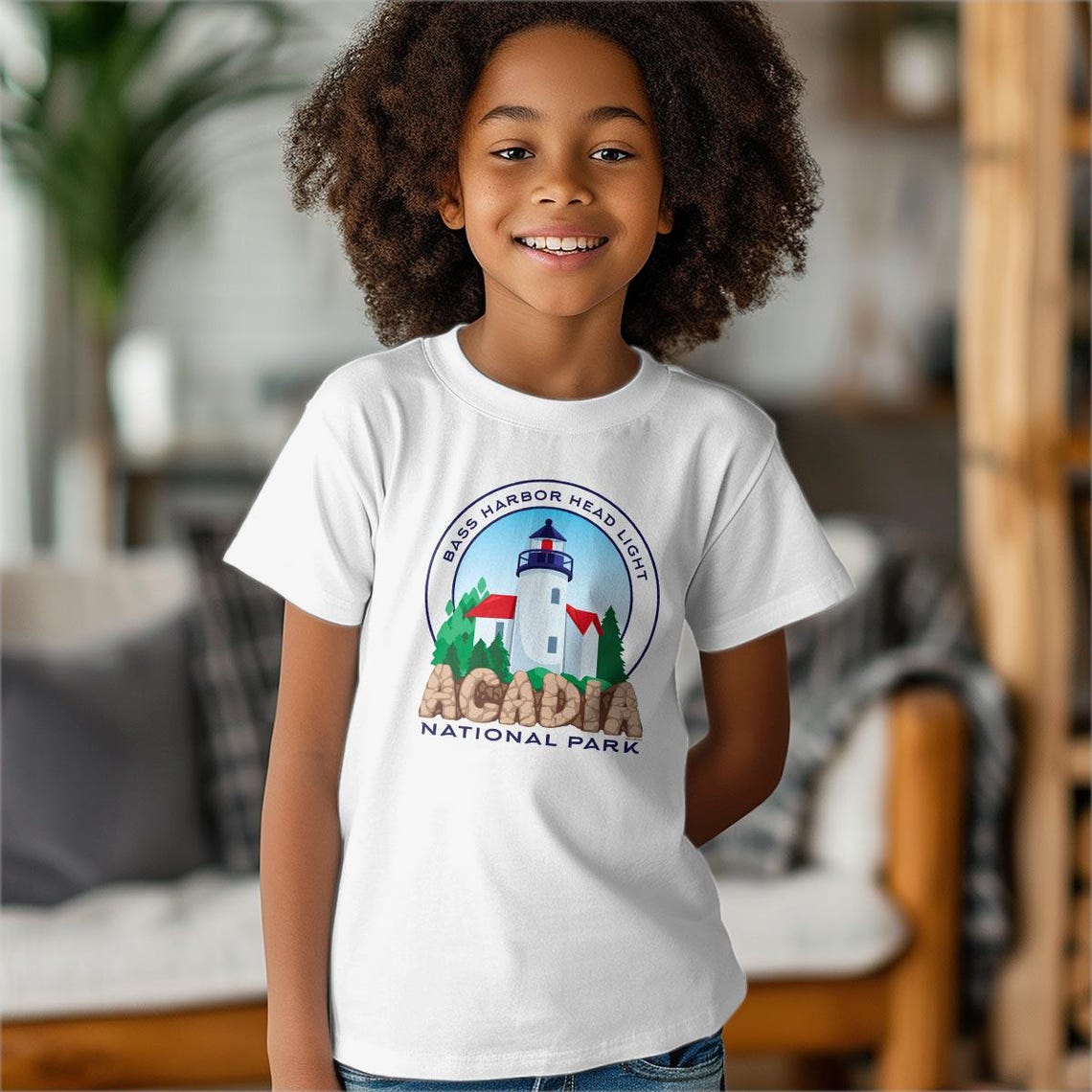T-shirt; Maine Bass Harbor Head Lighthouse T-shirt Youth, 100% Cotton ...