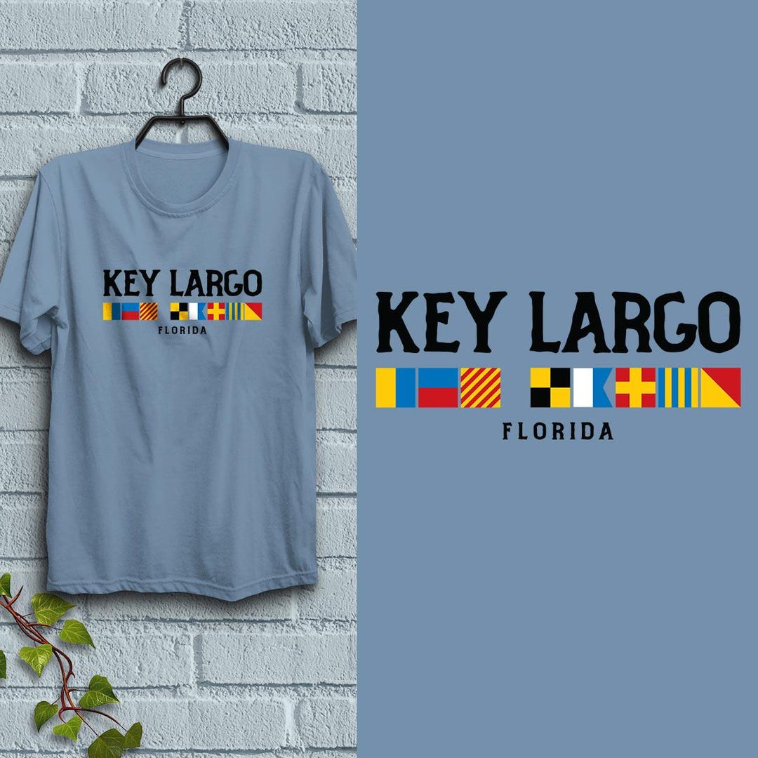 T-shirt; Key Largo Florida Nautical Flags, Adult Unisex 100% Cotton S ...