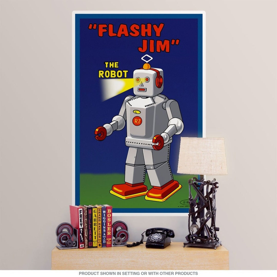 Wall Decal Flashy Jim Robot, Vinyl Peel & Stick Wall Decor, Retro Robot ...