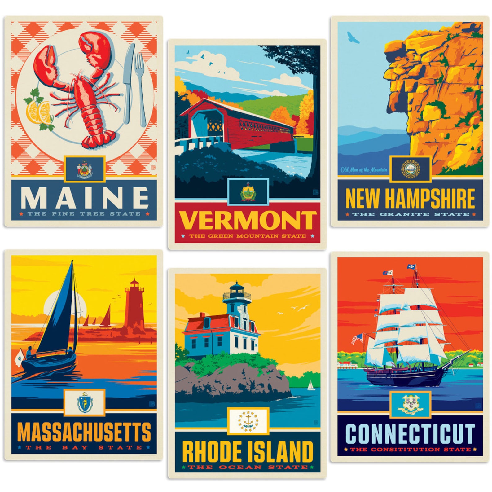 New England States US Travel Sticker Setbumper Stickerscar - Etsy