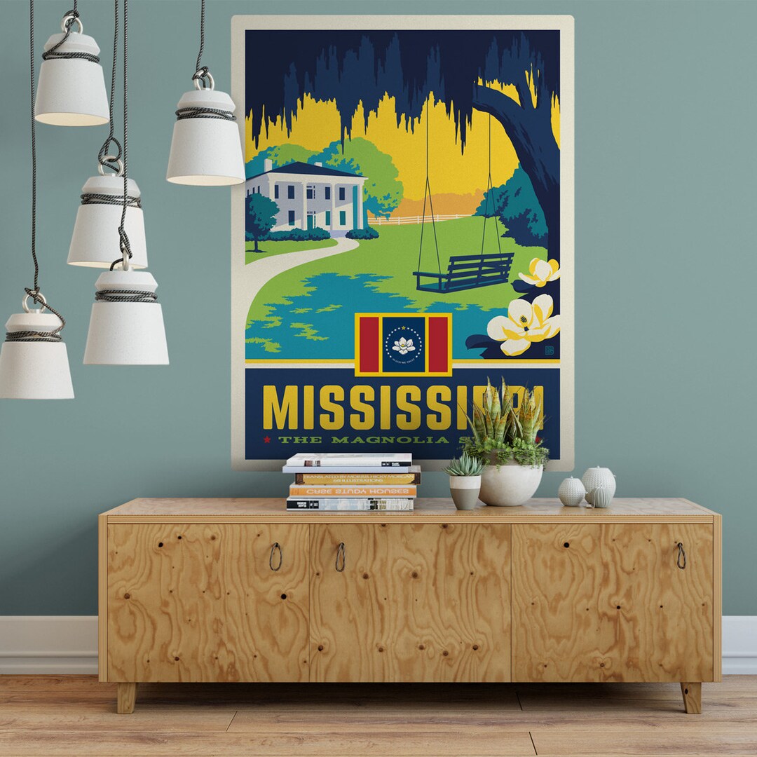 Mississippi Magnolia Vintage Travel Wall Decal, Peel & Stick Retro Wall ...