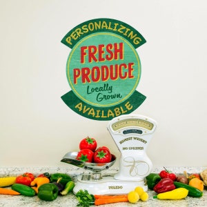 Personalized Wall Decal: Fresh Produce Locally Grown, Distressed Look ...