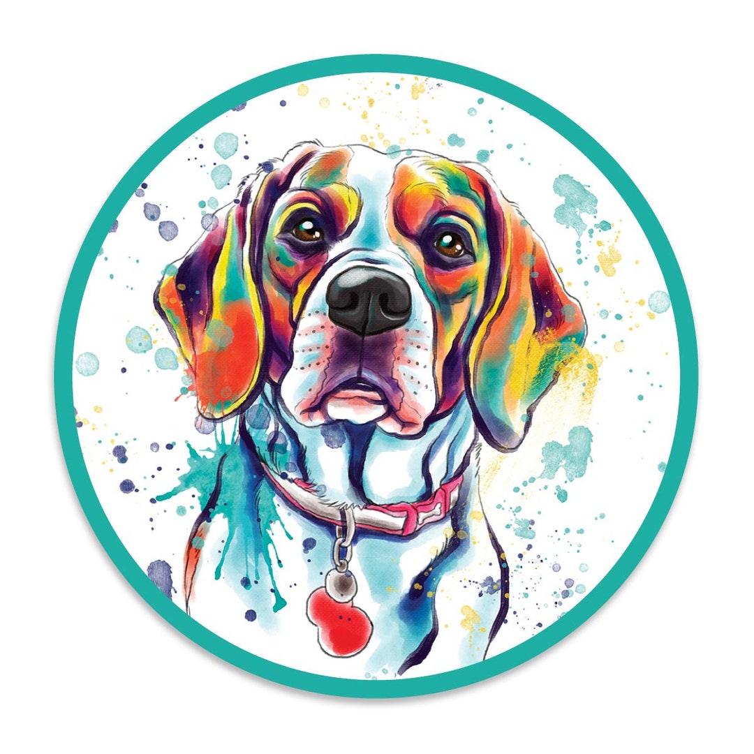 Vinyl Sticker Beagle Dog Decal, Watercolor Style, Round Sticker for Dog ...