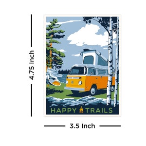 Happy Trails Camper Van Vinyl Sticker, Luggage, Notebook, Bag Sticker ...