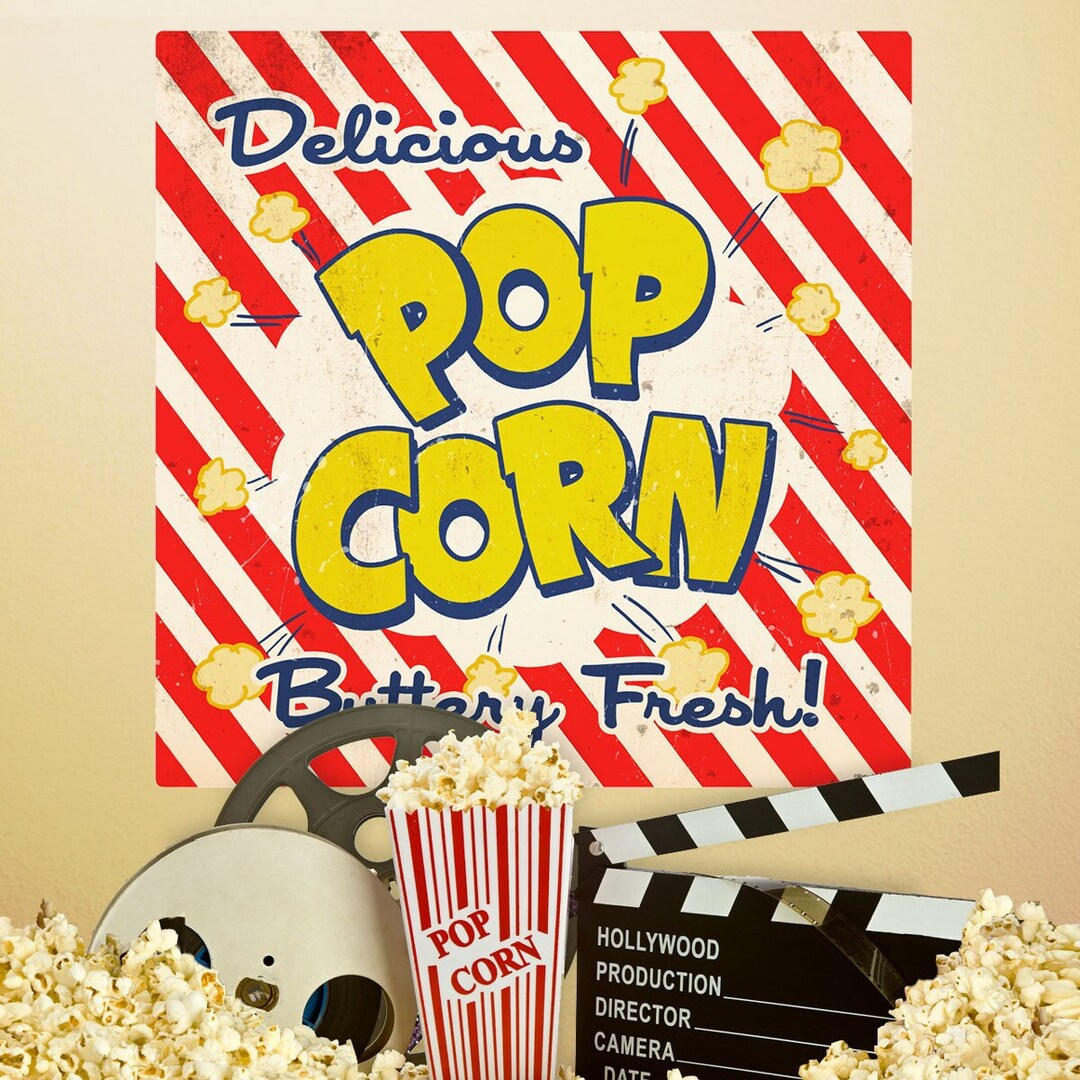Wall Decal, Delicious Movie Popcorn Wall Graphic, for Home Theater ...