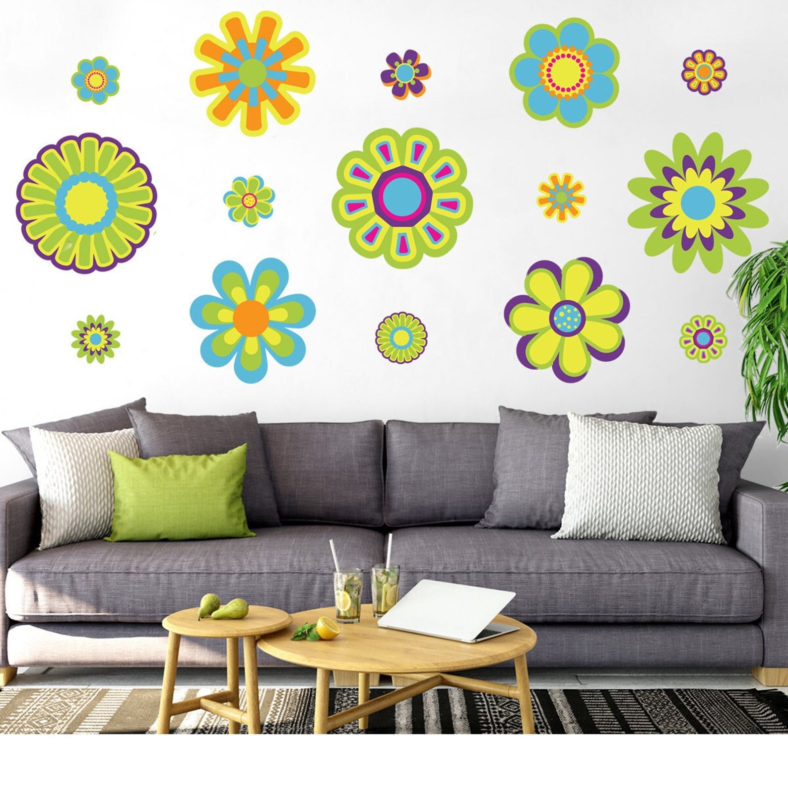 Mod Flowers Wall Decals Groovy 60s 70s Style Peel & Stick - Etsy
