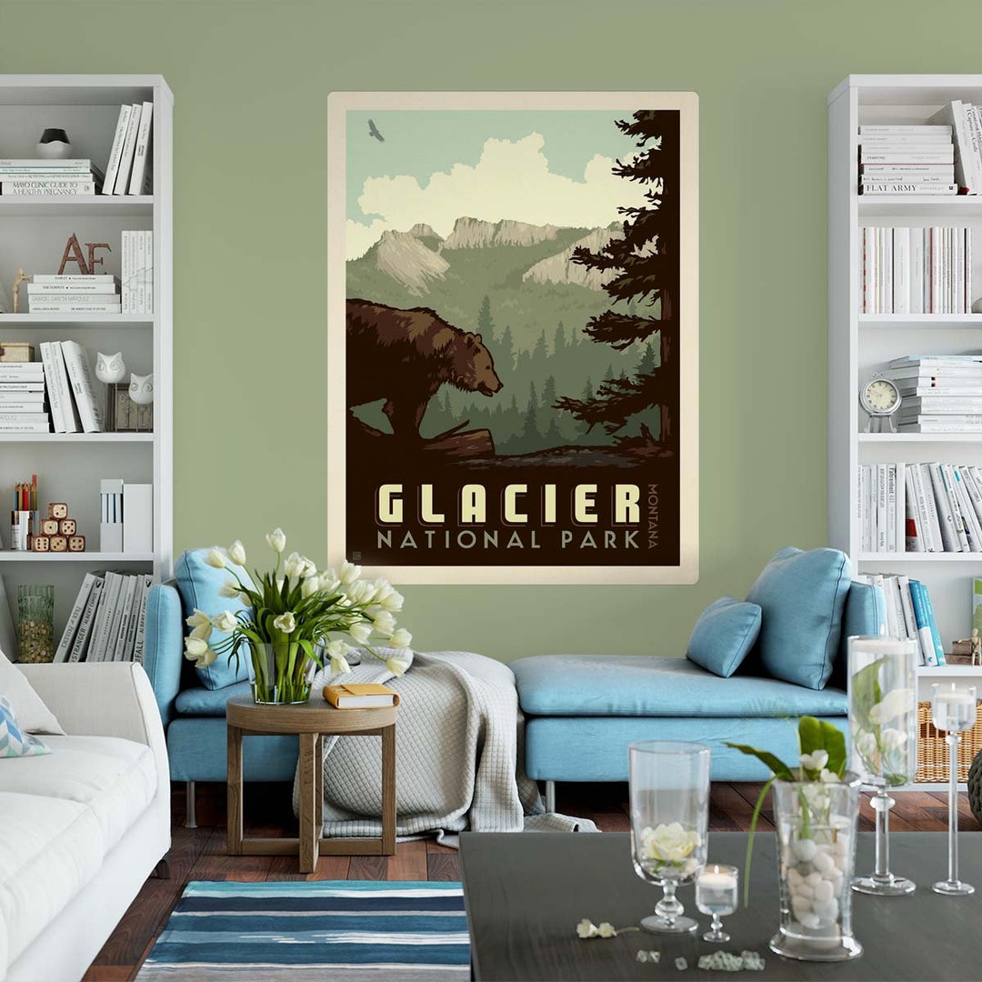 Glacier National Park Montana Wall Decal, Peel & Stick Graphic ...
