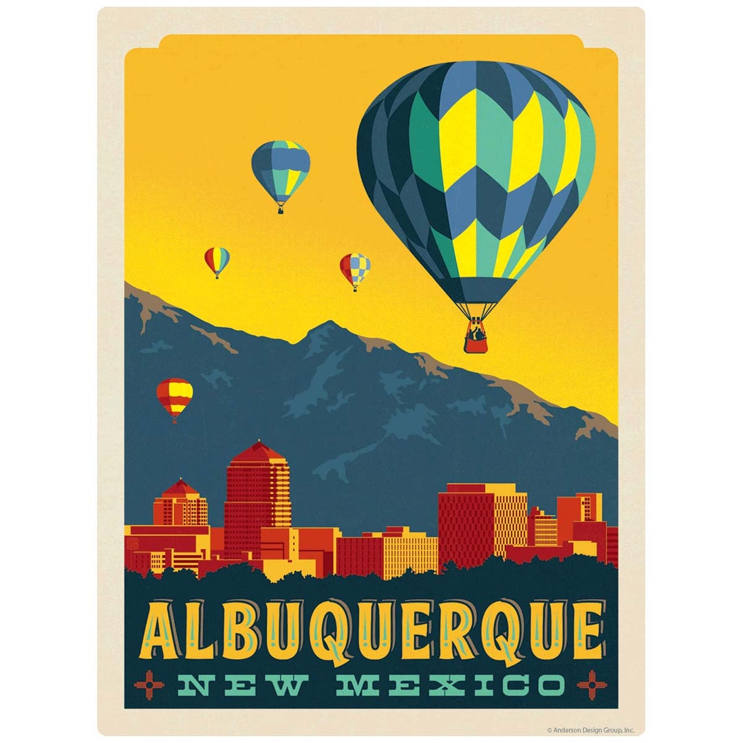 Albuquerque Hot Air Balloons Vinyl Sticker, Vintage Style Travel Decal ...