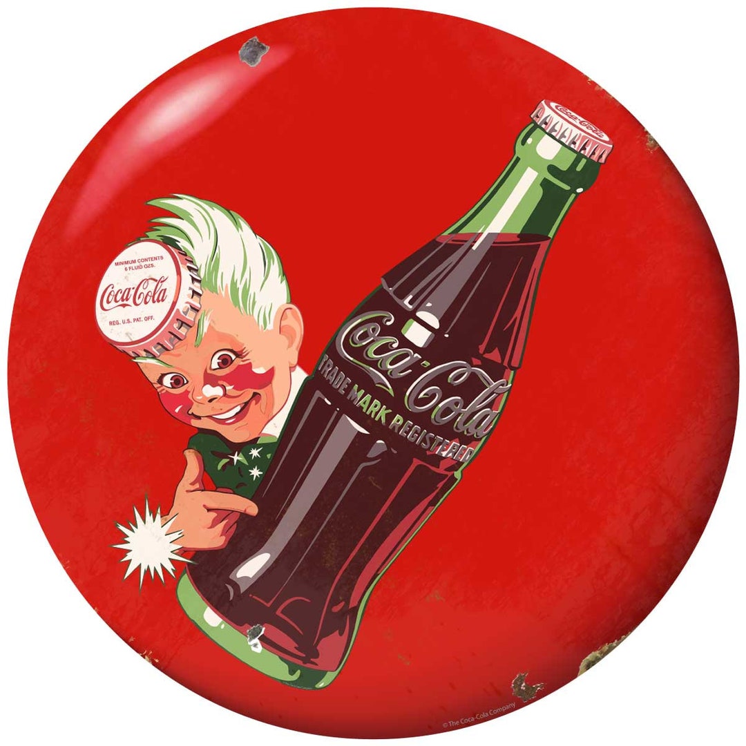 Coca-cola Decal Sprite Boy Red Disc Bottle Distressed–vinyl Decal–peel ...