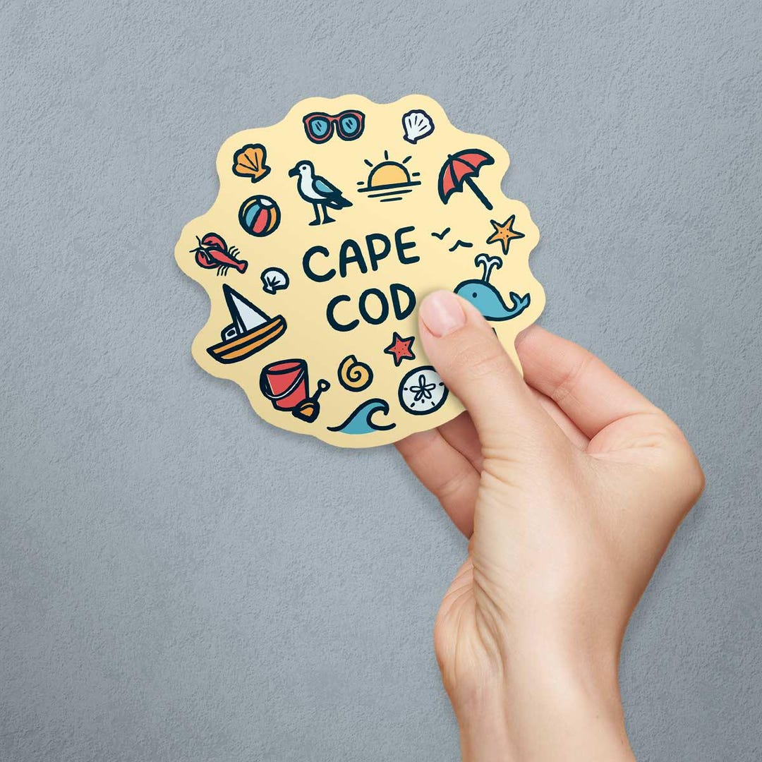 Vinyl Sticker, Cape Cod Playful Beach Icons Die Cut Sticker, for ...