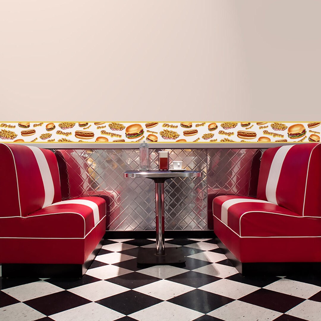 Diner Wall Decal Border, Hamburgers Hot Dogs French Fries Peel & Stick ...