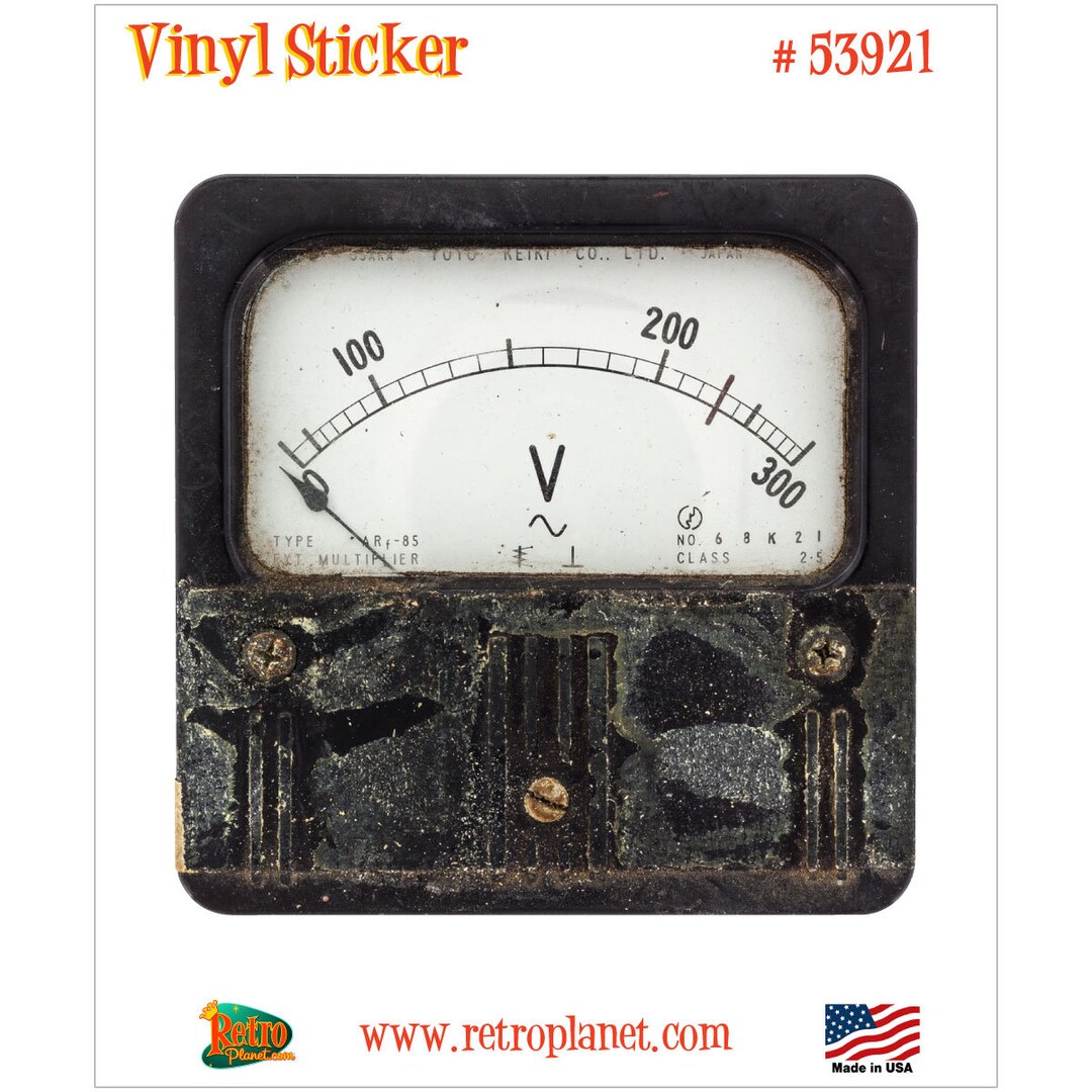 Vinyl Sticker Vintage Volt Gauge Black Square, Retro Style Decor ...