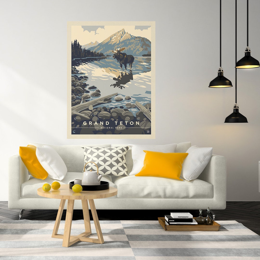 National Park Wall Decal, Grand Teton Wyoming Moose Decal, US Travel ...