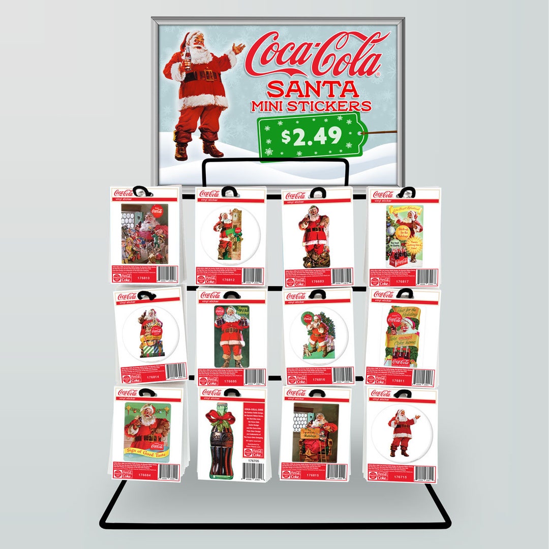 Coca-cola Santa Mini Stickers 240 Ct Bundle With Display Rack, Vinyl ...
