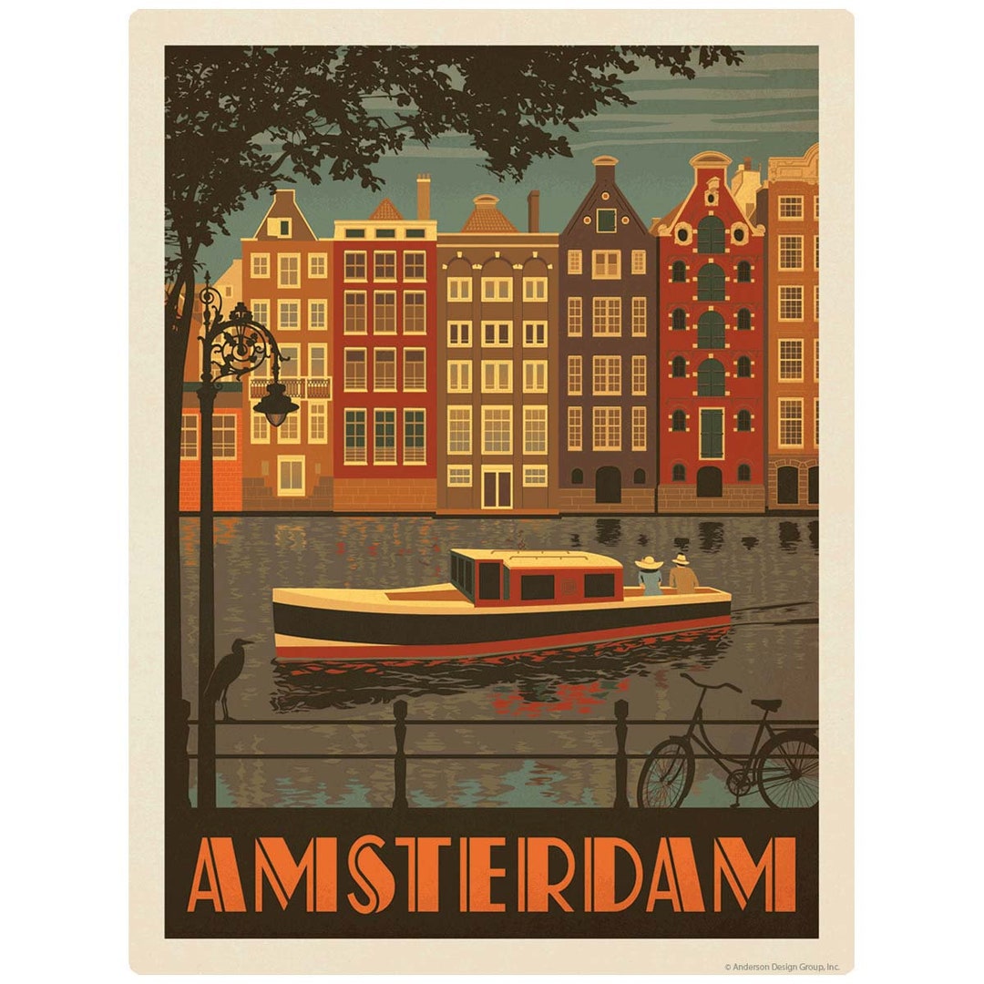 Vinyl Sticker; Amsterdam Netherlands Canal Boat, Laptop Decal, Bumper ...