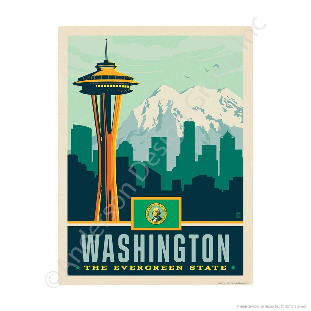 Mini Vinyl Sticker Washington Evergreen State Space Needle, Waterproof ...