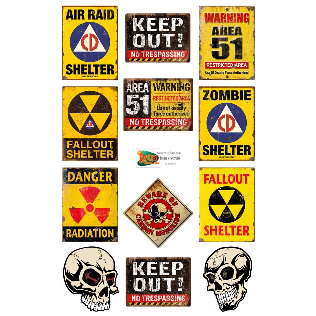 Area 51 Fallout Shelter Vinyl Sticker Set of 12 Warning Signs - for DIY ...