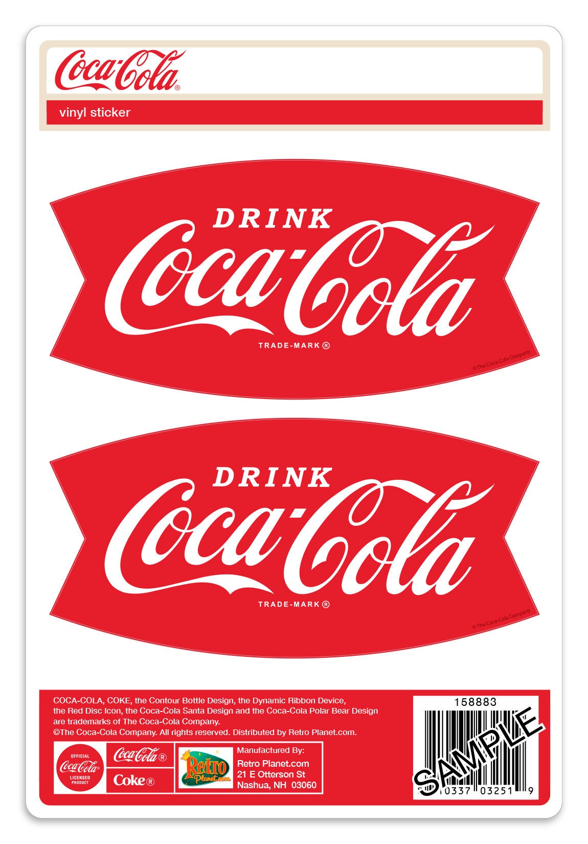 Coca-cola Vinyl Sticker, Drink Coke Fishtail Set of 2, Officially ...