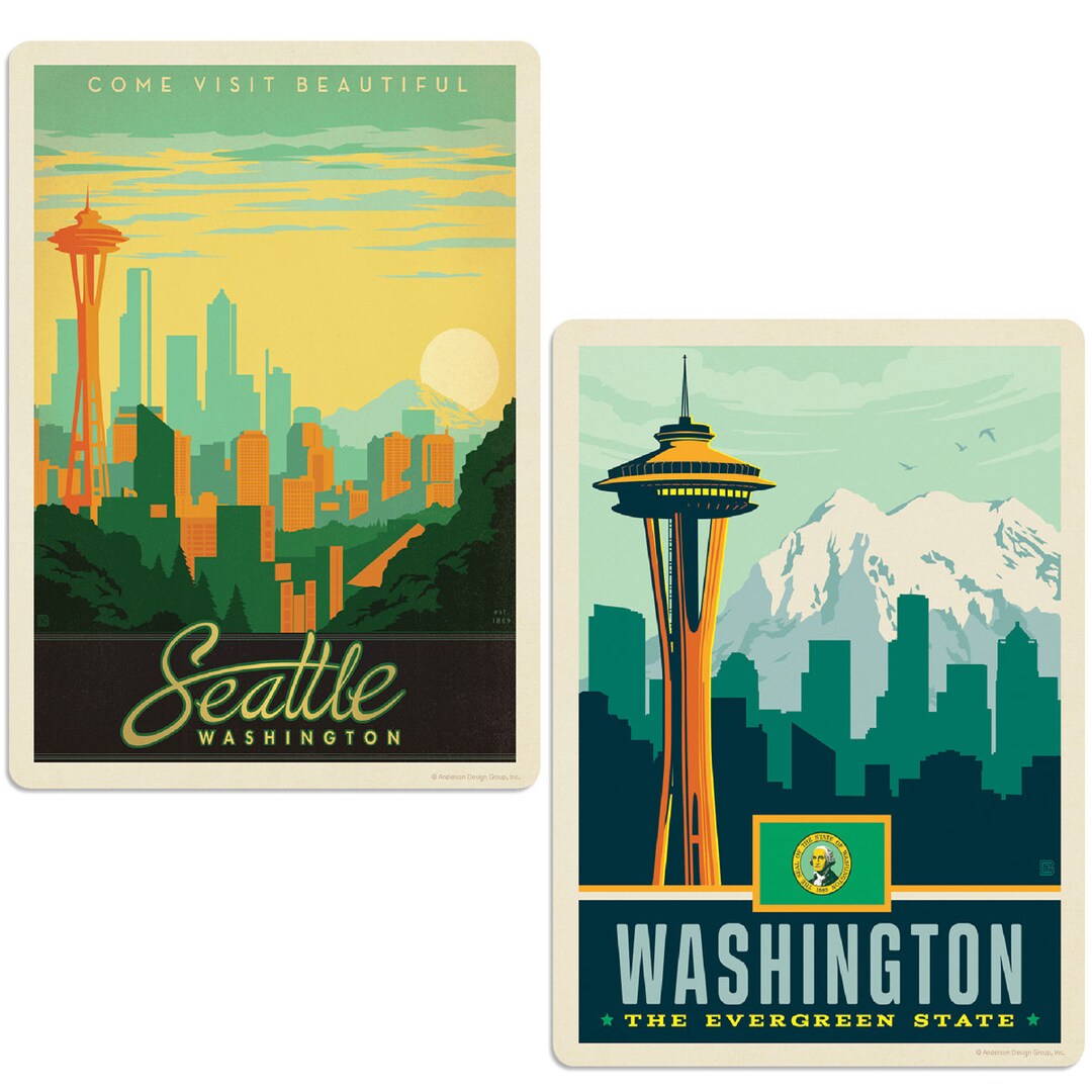 Sticker Set Seattle Washington Evergreen State, Set of 2 Waterproof ...