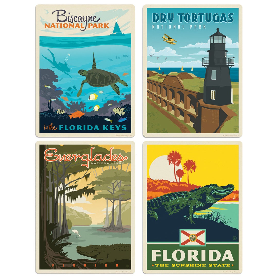 Sticker Set Florida Sunshine State Decal, Set of 4, Waterproof Sticker ...