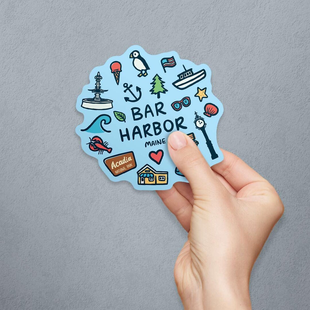 Vinyl Sticker, Bar Harbor Maine Doodle Icons Die Cut Sticker, for ...