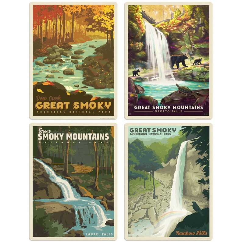 Smoky Mountains Natl Park Waterfalls Vinyl Sticker Set of | Etsy