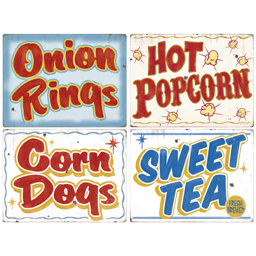 Wall Decal Set: Carnival Food & Drink, Midway, Fair, Set of 4 Peel and ...