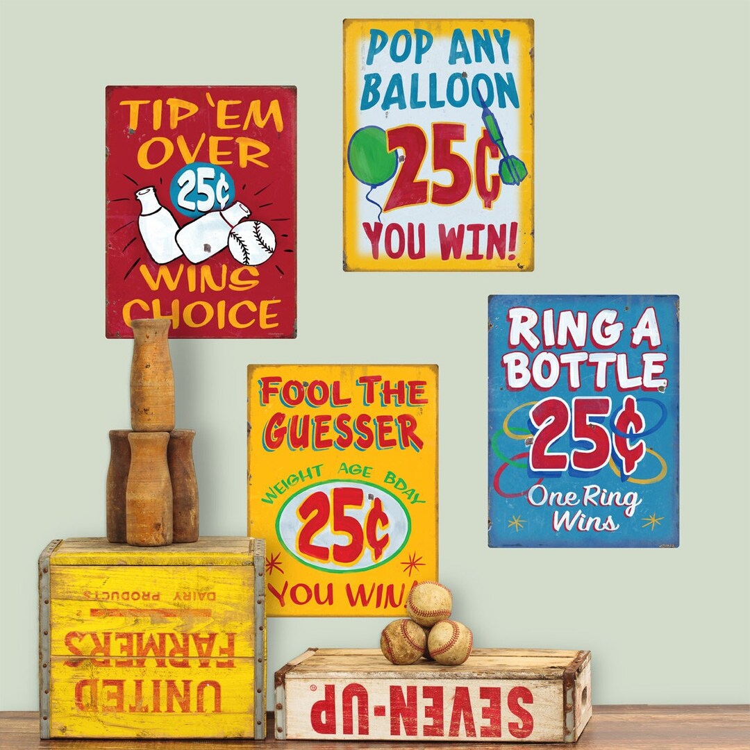 Wall Decal Set: Carnival Games, Midway, Arcade, Set of 4 Peel & Stick ...