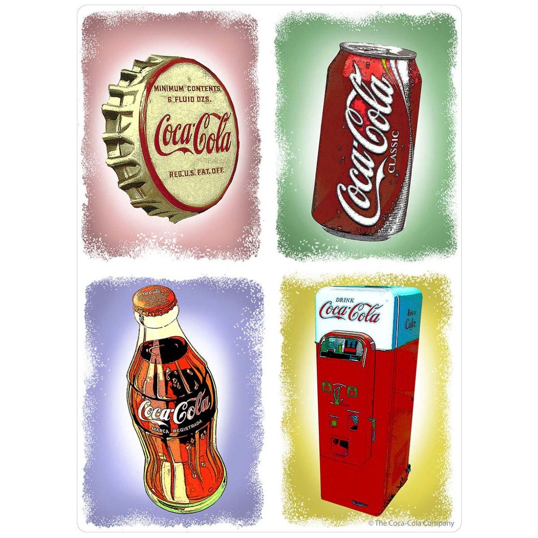 Vinyl Sticker Coca-cola Four Classic Icons, Retro Style Classic Soda ...