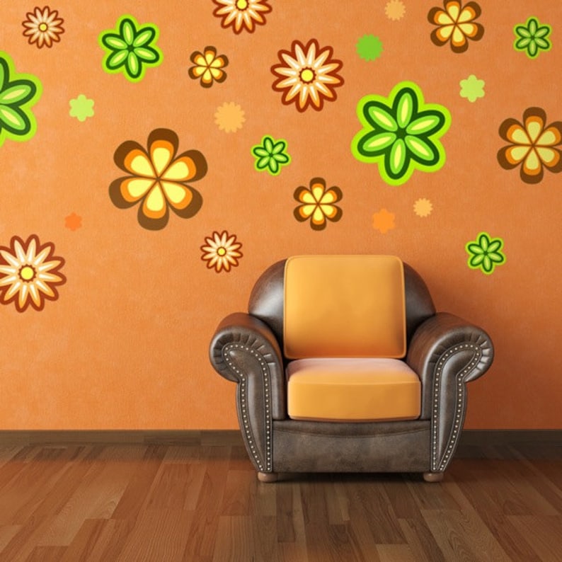 Mod Flowers 70s Style Wall Decal Sheet Large - Etsy