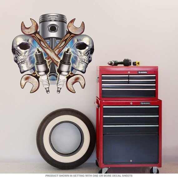 Mechanic Skulls Car Tools Wall Decal Peel & Stick Art for Auto - Etsy