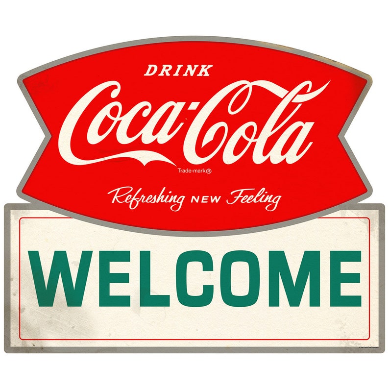 Drink Coca-cola Welcome Fishtail Logo Wall Decal Distressed | Etsy