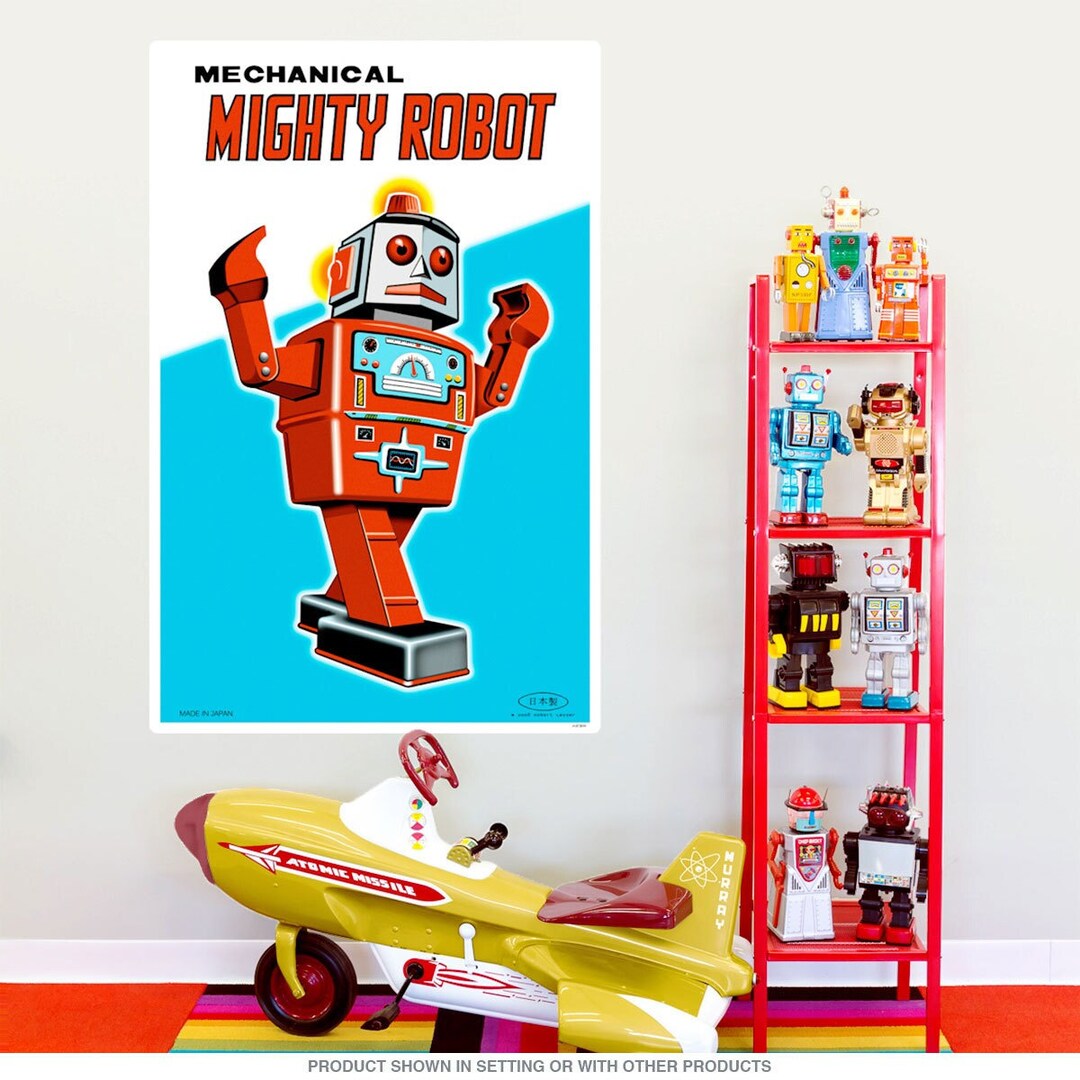 Wall Decal Mighty Robot Wall Decal Vinyl Peel & Stick Decor, Retro ...