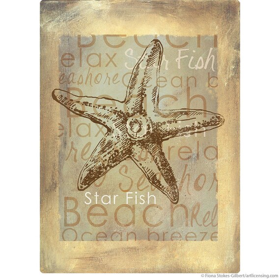 Starfish Beach Shore Life Wall Decal Vintage Style | Etsy