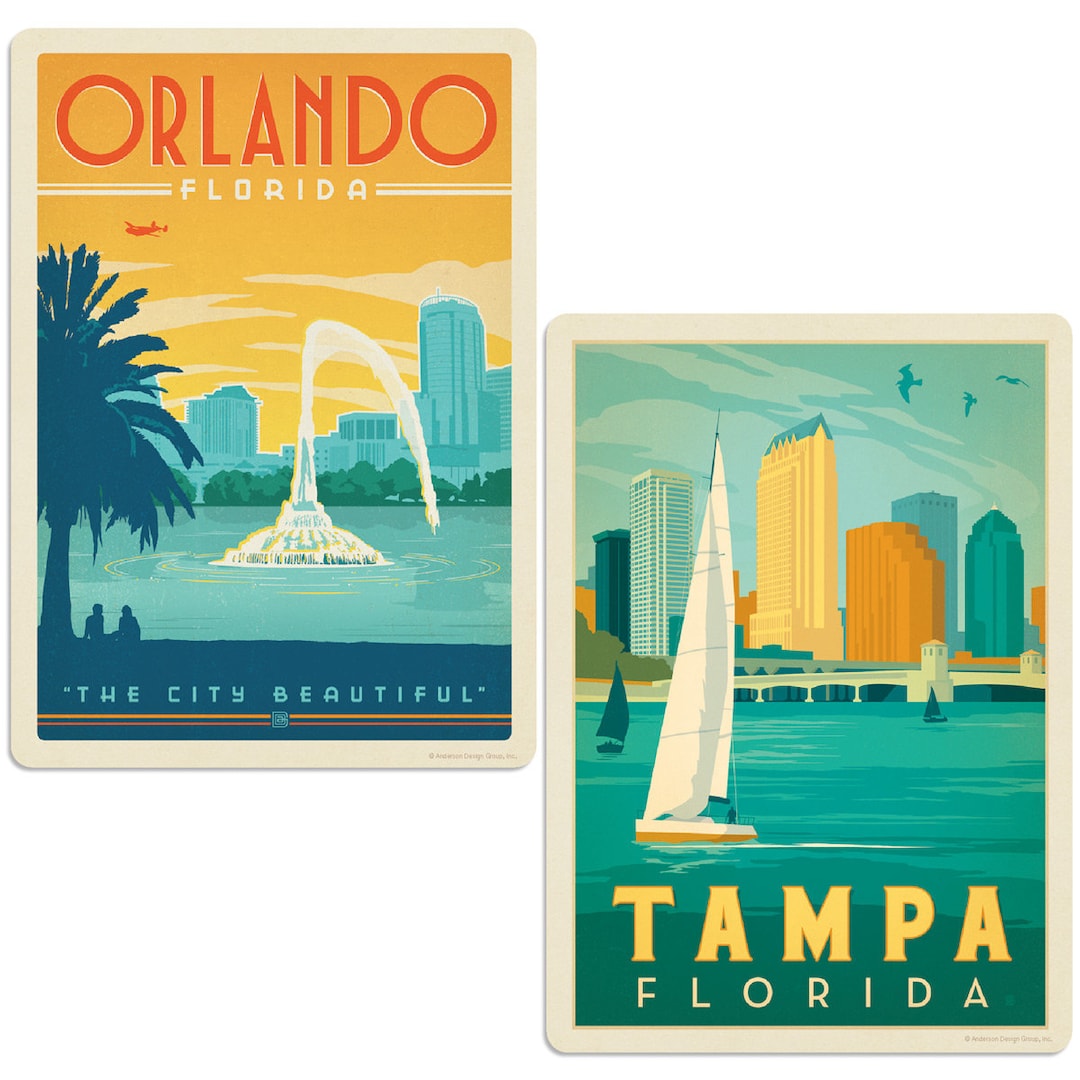 Sticker Set Orlando Tampa Florida, Set of 2 Waterproof Vinyl Bumper ...