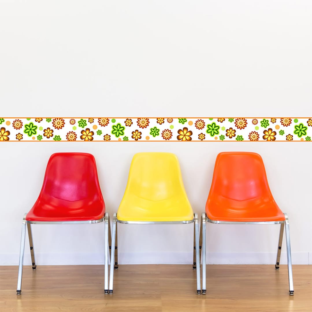 Mod Flower Wall Border, Colorful Retro Floral Wall Sticker, Decorative ...